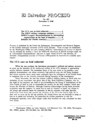 "El Salvador PROCESO Number 455, 5 December 1990" by James P. McGovern