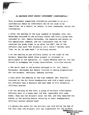 "El Salvador Staff Report Attachment regarding relation of confidential ...