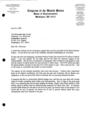 "Letter from John Joseph Moakley to Bob Traxler Chairman, VA, HUD and I ...