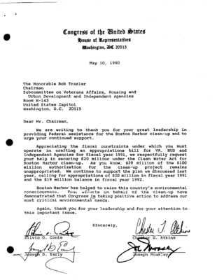 "Letter from the Massachusetts congressional delegation to Bob Traxler ...