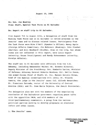 "Memorandum to John Joseph Moakley from the staff of the Special Task F ...