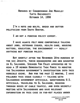 "Remarks by John Joseph Moakley given at Tufts University regarding the ...
