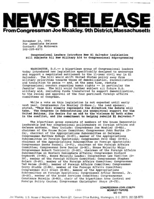 "News Release from John Joseph Moakley entitled "Congressional Leaders ...