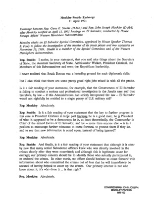 "Transcript of exchange between John Joseph Moakley and Representative ...