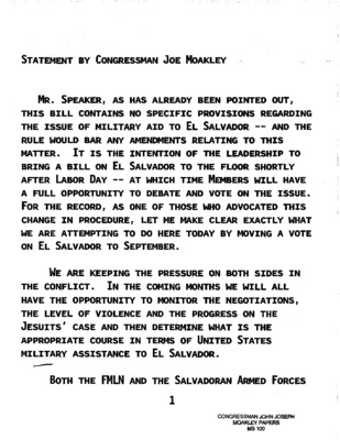 "Statement by John Joseph Moakley regarding Moakley-Murtha amendment an ...