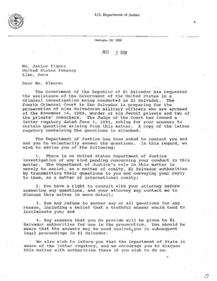 "Letter to Janice Elmore from Drew C. Arena, Director, Office of Intern ...