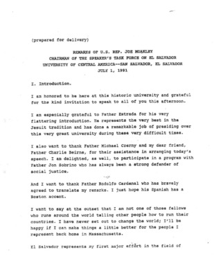 "Remarks of John Joseph Moakley, Chairman of the Speaker's Task Force o ...