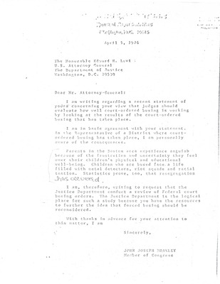 "Correspondence from John Joseph Moakley to U.S. Attorney General Edwar ...