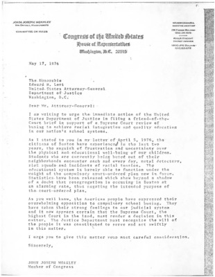 "Follow-up correspondence from John Joseph Moakley to Attorney General ...
