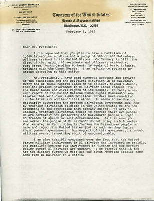 "Letter to President Ronald Reagan from Congressman John Joseph Moakley ...