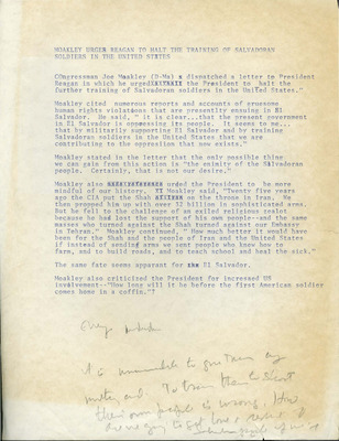 "Draft press release from Congressman John Joseph Moakley, "Moakley Urg ...