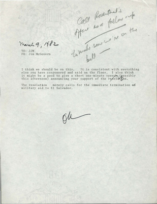 "Memo from a Moakley staffer advising Congressman John Joseph Moakley t ...